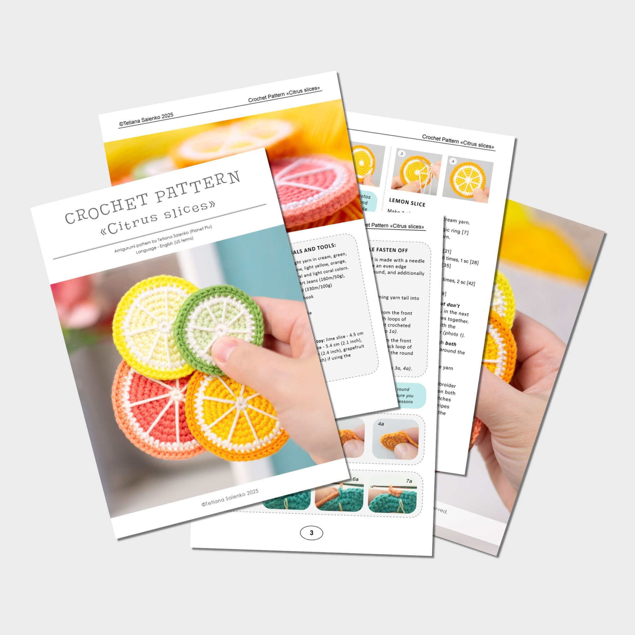 Free No-Sew crochet pattern “Citrus slices” – Planet Piu